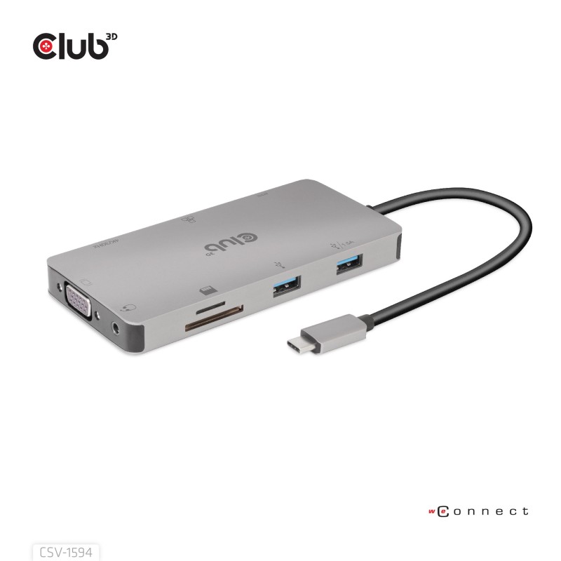 Club3d Usb Gen1 Type C 9 In 1 Hub With Hdmi Vga 2x Usb Gen1 Type A